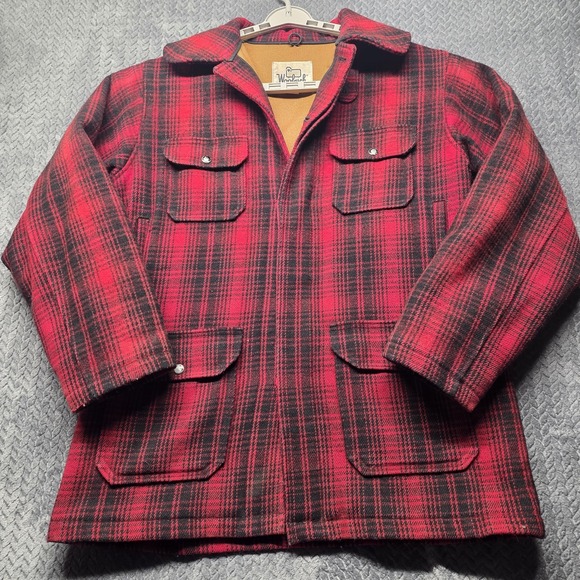 Woolrich | Jackets & Coats | Vtg Woolrich Mens 44l Red Black Plaid Wool ...